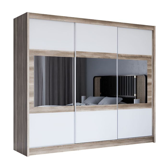 Sliding Wardrobe - WINDSOR 3 Door Mirrored Wardrobe Oak White 250cm ...