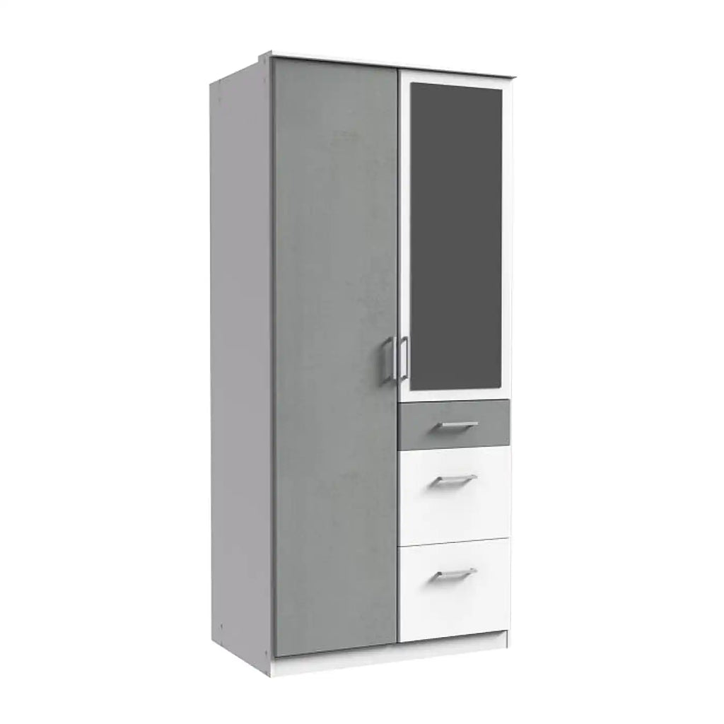 CHOICEWARDROBE Grey & White 2 Door Mirrored Wardrobe 90cm | Modern Storage